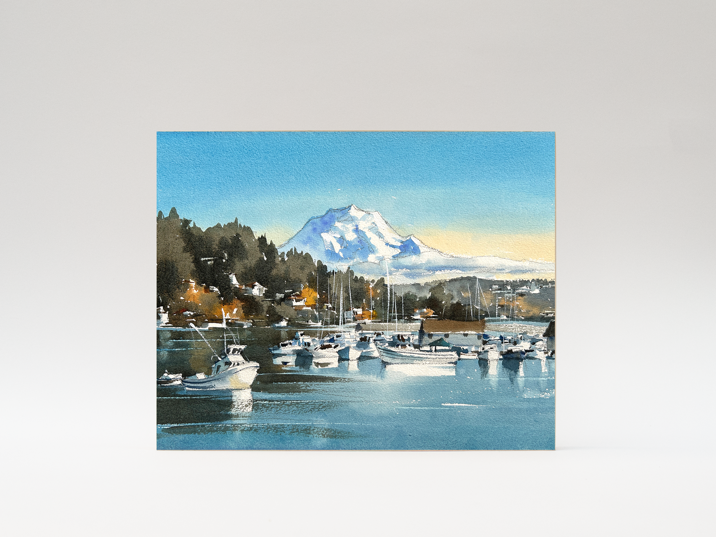 "Clear Morning in Gig Harbor" woodblock wall art – Ina Xi Watercolor